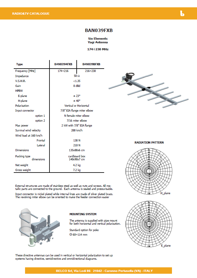 VHF III 174-230 MHz - Broadcasting Antennas - Belco Srl